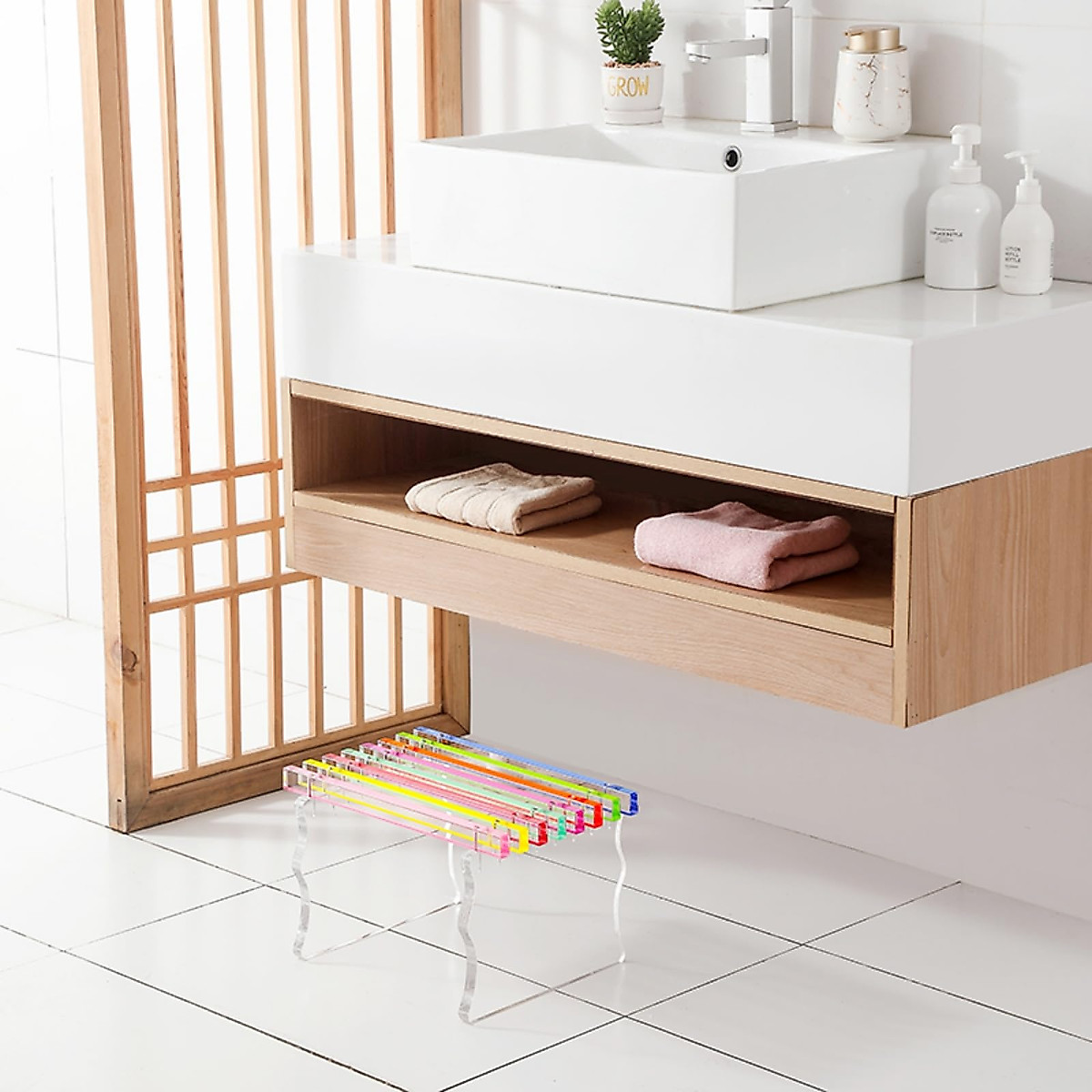 TOMTREE Rainbow-Colored Acrylic Step Stools for Adults and Kids: 400-lb Capacity, Sturdy and Easy-to-Assemble for Bedroom, Kitchen, and Bathroom