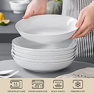 MALACASA Pasta Bowls, 40oz Large White Serving Bowls Porcelain Salad Bowls Set of 6 Soup Bowls for Kitchen Ceramic Wide Shallow Pasta Bowls Pasta Plates Microwave and Dishwasher Safe