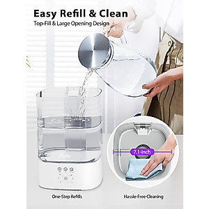 Cool Mist Humidifiers for Bedroom,FreAire 3.5L Smart 25dB MAX-Quiet Air Humidifier for baby with Top-Fill,40H working,8 Color Light,Ultrasonic Diffuser for Largeroom & Plants-Light Grey