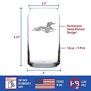 Loon Beer Can Pint Glass - Fun Bird Themed Gifts and Decor for Men & Women - 16 oz Glasses