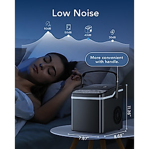 Kndko Ice Maker Countertop, Portable Ice Maker Machine with Handle, 26.5Lbs/24H, 9Pcs/6Mins, 2 Sizes of Bullet Ice, Self-Cleaning, Basket and Scoop, Ideal for Home/Office/Outdoor Use, Black