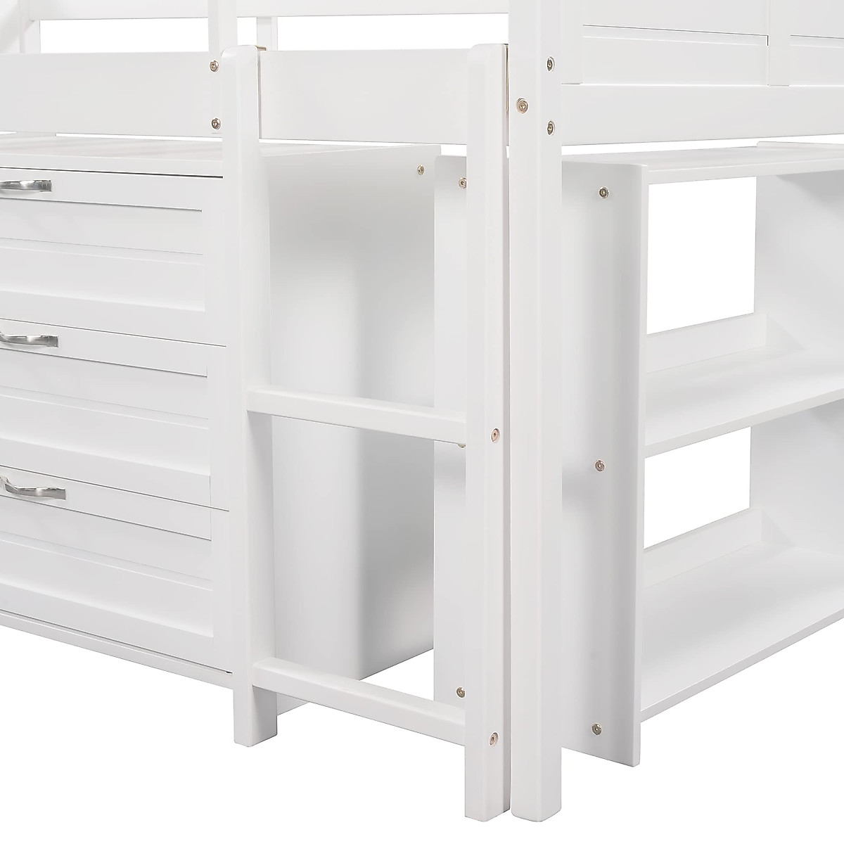 Kids Twin Loft Bed with Slide and Storage Cabinet, Low Loft Bed Frame with Drawers and Book Shelves, Wooden Twin Size Loft Beds for Kids Teens,Boys Girls, No Spring Box Needed (Twin, White)
