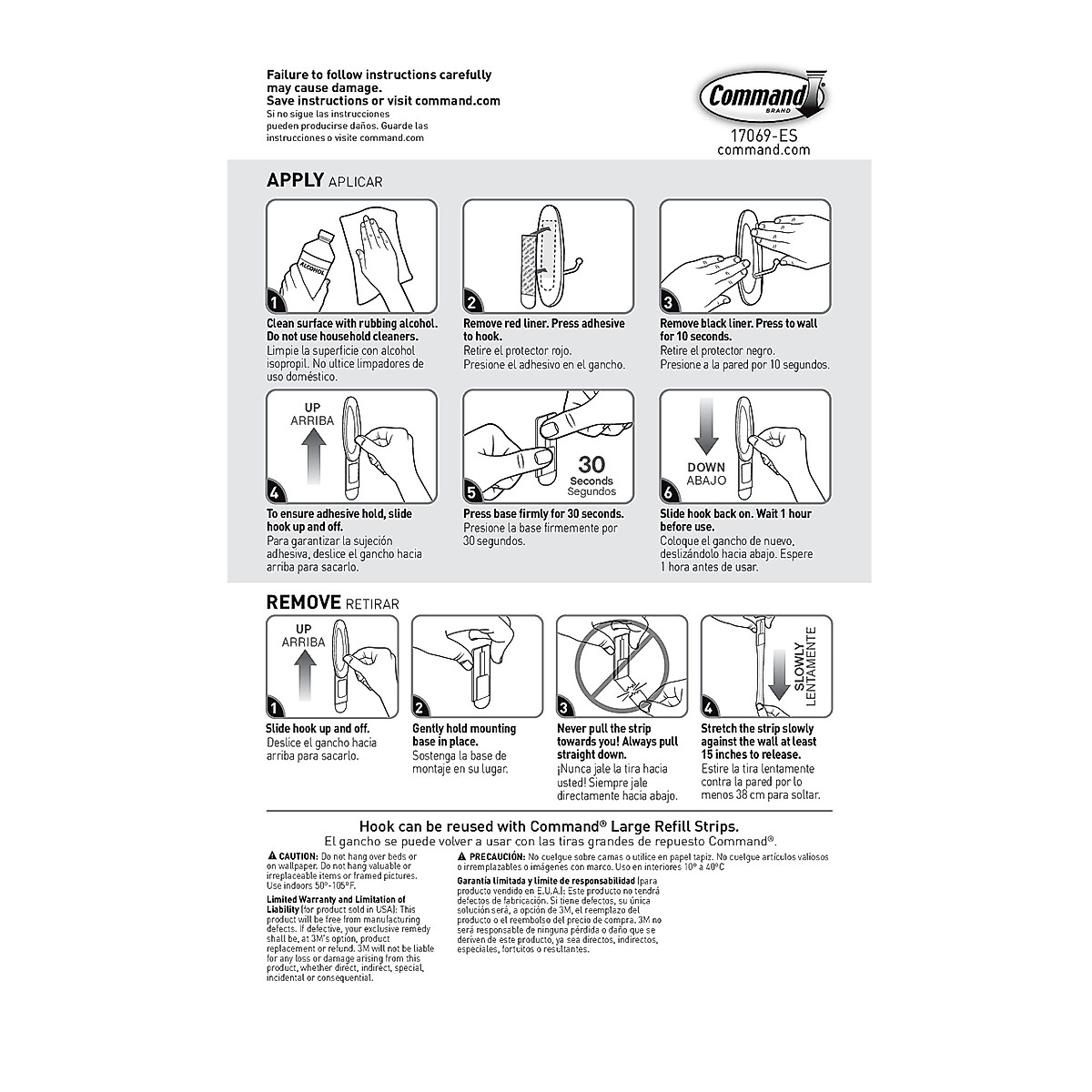 Command 17069 Wire, Large, White, 1-Hook (17069ES)