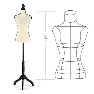 Female Dress Form, 52-64 Inch Adjustable Mannequin Dress Forms for Sewing, Mannequin Torso Jewelry Display Wood Tripod Stand Clothing Forms,Beige