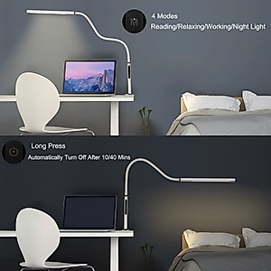 AmazLit Eye-Caring Desk Lamp, Gooseneck Lamp with Clamp, Swing Arm Desk Light, Adjustable Brightness & Color Temperatures, Memory & Timer Function, Clip on Desk Lamp for Home Office, 12W, White