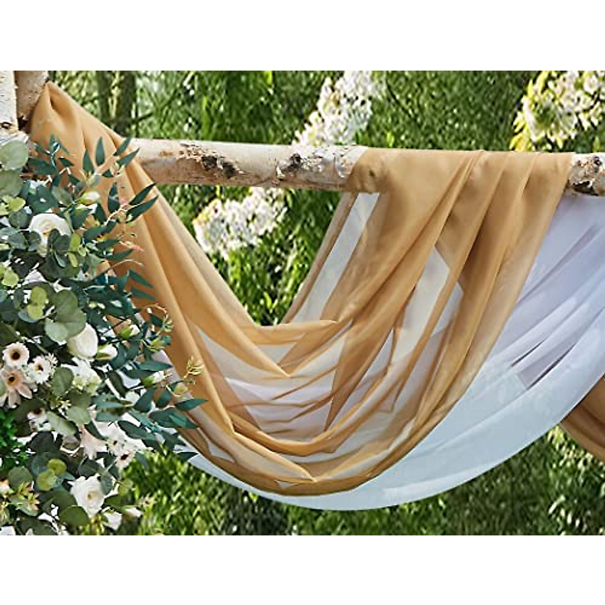 DecoSource - Sheer Window Scarf (56" x 216") - Elegant Home Decor Window Treatments - Add to Window Curtains for Enhanced Effect (1 Scarf 56" x 216", Gold)