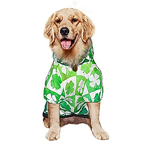 Large Dog Hoodie St-Patrick's-Day-Clover Pet Clothes Sweater with Hat Soft Cat Outfit Coat Large