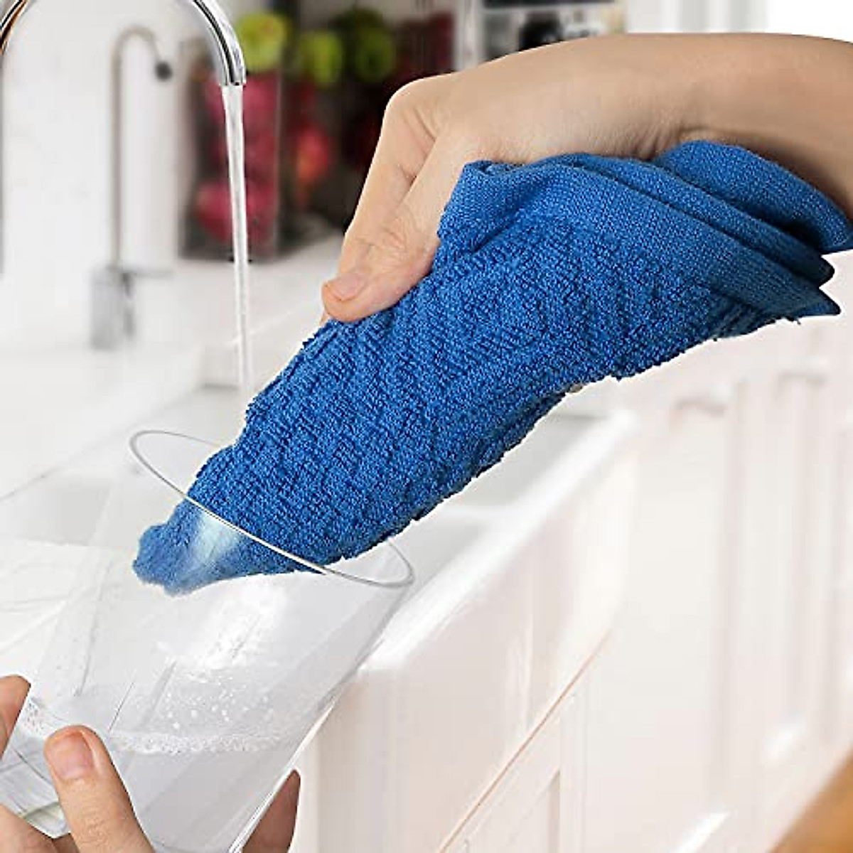 Oakias Kitchen Towels Blue (12 Pack, 16 x 26 Inches) – Cotton Kitchen Hand Towels – 450 GSM – Highly Absorbent & Quick Drying Dish Towels – Big Pop Weave