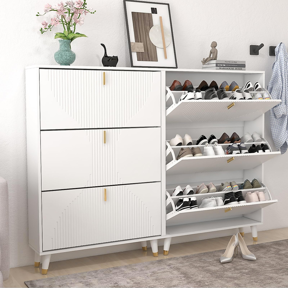 FeLeA Entryway Shoe Cabinet, Narrow Shoe Storage Cabinet with 3 Flip Drawers, Modern Slim Shoe Cabinet, Freestanding Shoe Rack, Shoe Organiazer(31.5" Wx 9.45" Dx 47.24" H)