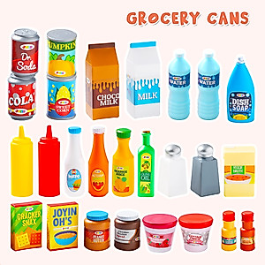 JOYIN 135Pcs Kids Play Food Set, Value Pretend Food for Play Kitchen with Fruit, Vegetable, Food Can, Dessert, Tableware, Bottles, Dramatic Plastic Food Toys for Toddler Boys Girls 3+ Years