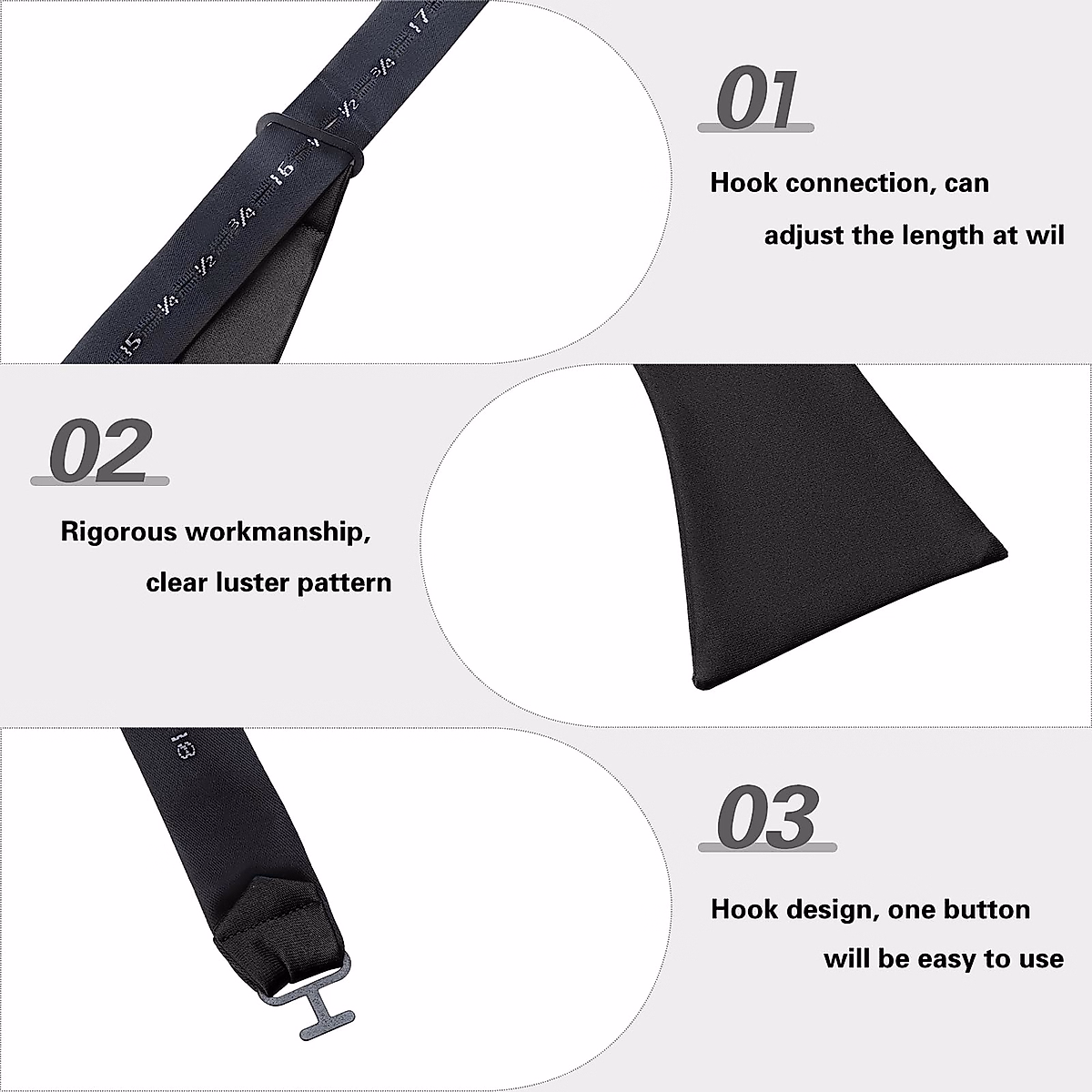 PenSee Mens Black Solid Self Bow Tie Jacquard Woven Silk Bow Ties