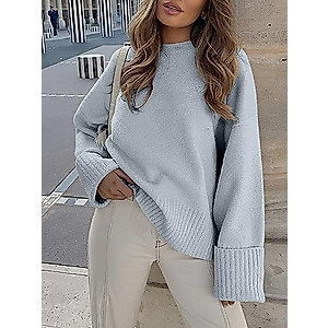 ANRABESS Women's Oversized Crewneck Long Sleeve Fuzzy Knit Casual Chunky Warm 2025 Fall Pullover Sweaters Top Trendy Outfits Light Blue Small