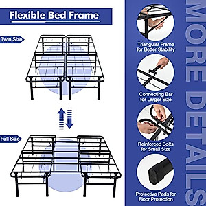 Giantex Folding Bed Frame, Twin/Full Size Portable Bed Base for Kids, Teens & Adults, Tool-Free Assembly, No Box Spring Needed, 660 LBS Capacity, Steel Platform Bed