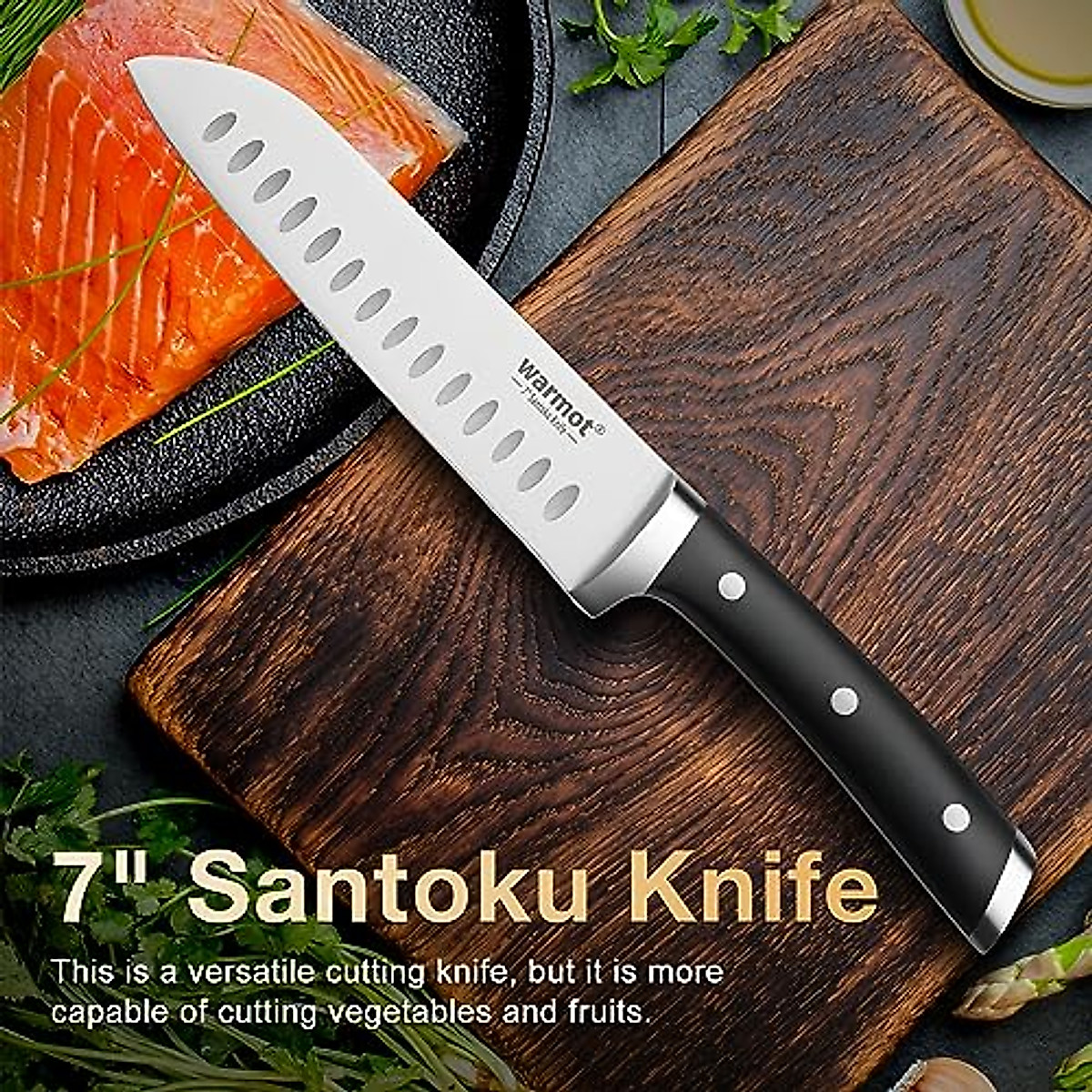 warmot Professional Kitchen Knife Set, 3 Pcs Chef Knife Set Sharp Knives Sets for Kitchen High Carbon Stainless Steel, Cooking Knife Triple Riveted Handle with finger protectors with Gift Box