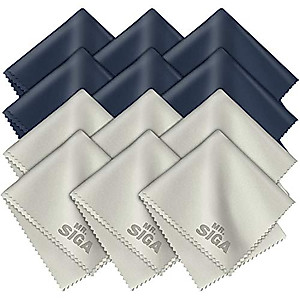 MR.SIGA Premium Microfiber Cleaning Cloths for Lens, Eyeglasses, Screens, Tablets, Glasses, 12 Pack, 6 x 7 inches (15 x 18 cm), Navy/Gray