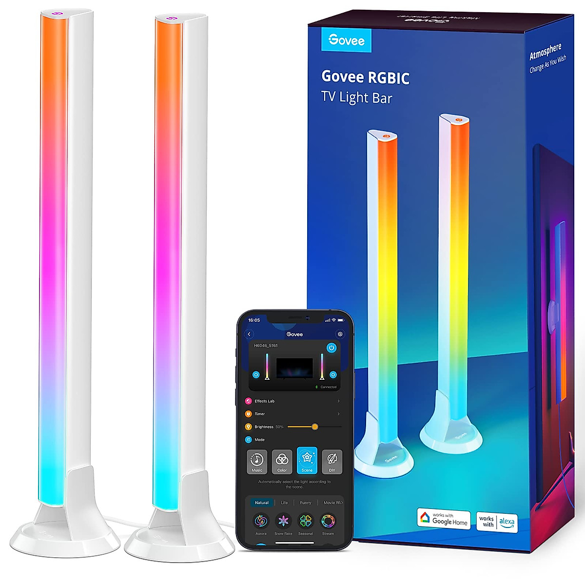 Govee RGBIC Light Bars, 15 Inches WiFi TV Backlight with Double Light Beads, Smart Light Bars with Multiple Placement Options Suitable for 45-70 inch TVs, Work with Alexa and Google Assistant, White