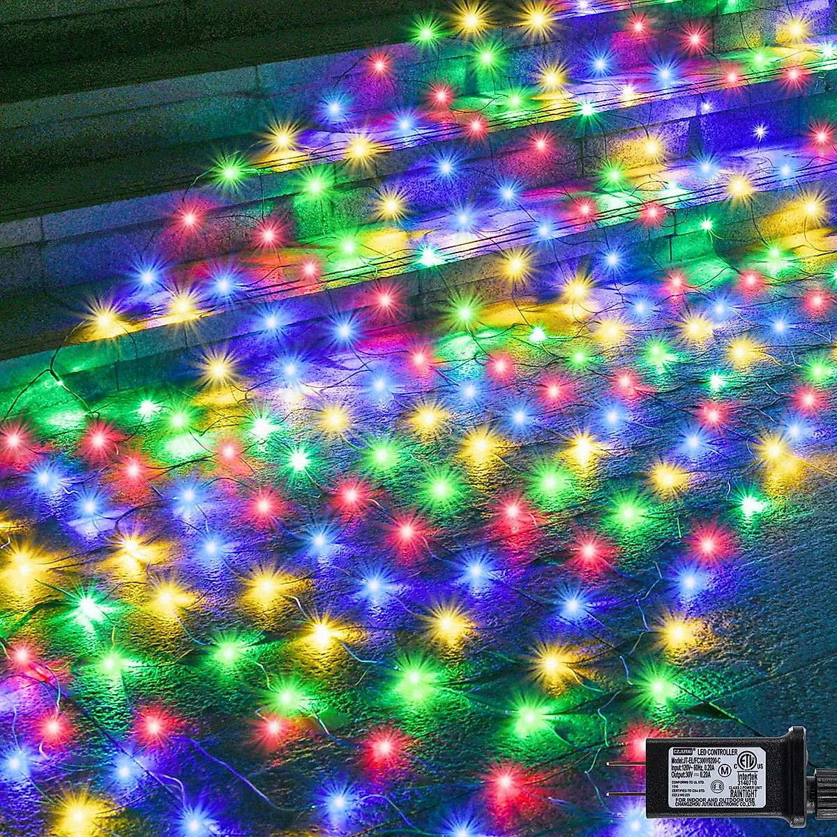 OYCBUZO 360LED Colorful Christmas Net Lights, 21ft x 5ft Connectable String Mesh Lights 8 Modes, Waterproof Christmas Lights Outdoor for Xmas Tree Bushes Garden Holiday Party - Multicolour