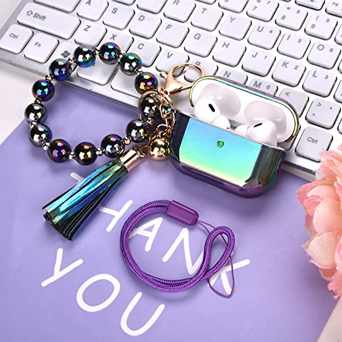 AIRSPO AirPods Pro 2nd Generation Case Cover Clear Lasher Hard PC Protective Case Colorful AirPod Pro 2 Cover Skin Compatible with Bling Bead Bracelet Keychain ( Glittery Purple)