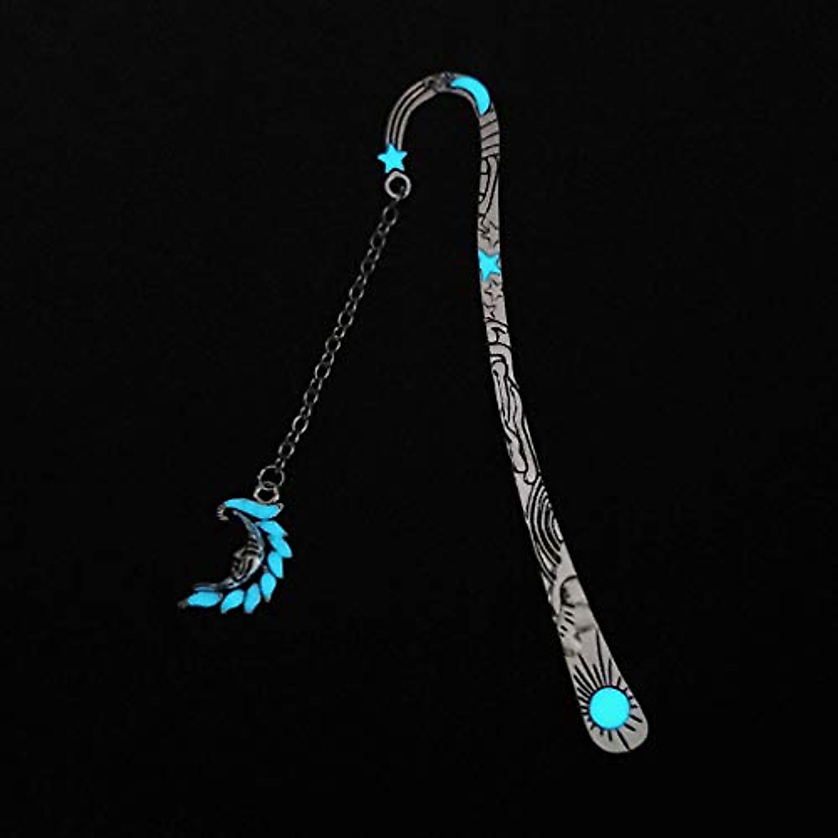 Meoliny Glowing Star Moon Bookmarks Vintage Luminous Long Chain Reading Marks Multi Purpose Gifts,Ancient Silver 11,5cm