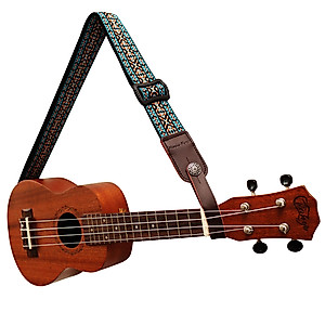 MUSIC FIRST Country style Soft Meshbelt & Genuine Leather Ukulele Strap Ukulele Shoulder Strap Version 2.0 With a MUSIC FIRST Genuine Leather Strap Locker