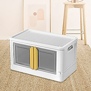 Collapsible Storage Bins with Lids Storage Bins Folding Storage Box with Doors for Closet Organizers and Storage (L)