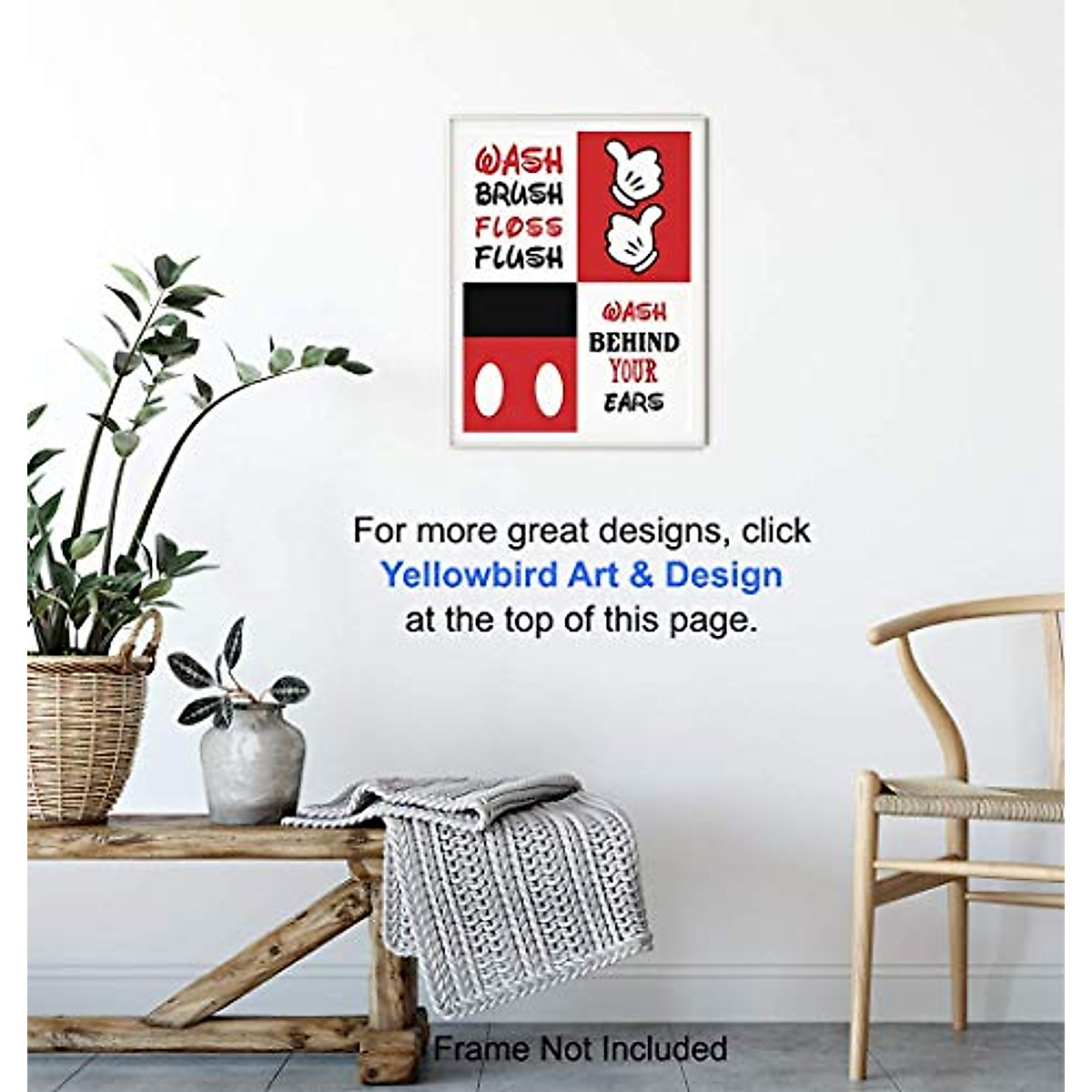 Mickey Bathroom Wall Art Print - Home Decoration, Room Decor For Kids, Childs, Childrens, Baby or Toddlers Bath, Restroom, Powder Room, Guest Bath - Gift for World Fans - 8x10 UNFRAMED print