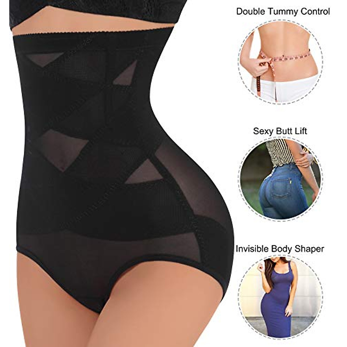 Nebility Women Butt Lifter Shapewear Hi-Waist Double Tummy Control Panty Waist Trainer Body Shaper (M, Black)