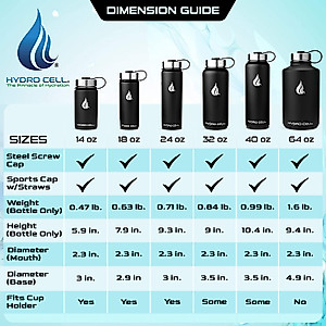 HYDRO CELL Stainless Steel Insulated Water Bottle with Straw - For Cold & Hot Drinks - Metal Vacuum Flask with Screw Cap and Modern Leakproof Sport Thermos for Kids & Adults (Black 24oz)