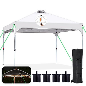 Quictent 10x10 Pop up Canopy Tent Easy One Person Set up, Portable Instant Shelter with Vent, Ez up Canopy with Reflective Top and Fluorescent Rope for Camping Backyard Patio-White