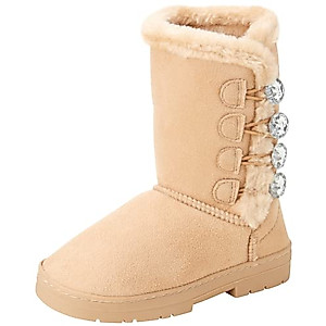 bebe Girl's Fur Lined Winter Boot with Rhinestone Details (Toddler/Little Girl/Big Girl), Size 2 Little Kid, Tan