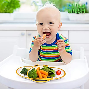 GET FRESH Bamboo Kids Divided Plates – 1pc Cute Bee Bamboo Toddler Divided Plate with 3 Compartments – Reusable Animal Sectioned Bamboo Fibre Childrens Plates – Dishwasher Safe Bamboo Kids Dinnerware