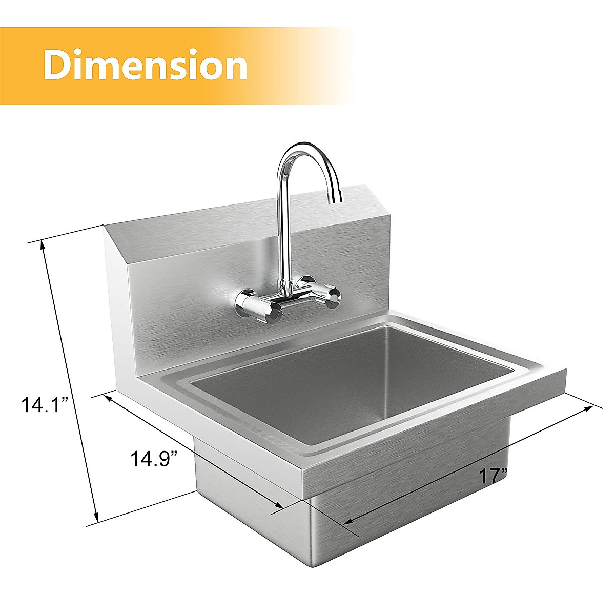 Bonnlo Commercial Sink Hand Washing Basin Stainless Steel Hand Sink with Hot&Cold Faucet, Wall Mount Utility Sink with Drainer Heavy Duty Hand Wash Sink for Commercial Restaurant Home Kitchen Workshop