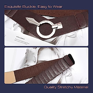 WHIPPY Women Wide Elastic Waist Belt Vintage Wide Stretch Waist Belt Fashion Retro Leather Waistband for Dresses, Coffee, XL