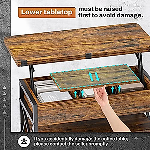 Itaar 40" Lift Top Coffee Table, 4 in 1 Coffee Tables with Storage for Living Room, Small Farmhouse Coffee Table with 2 Drawers & LED Light for Dining Reception Room, Rustic Brown