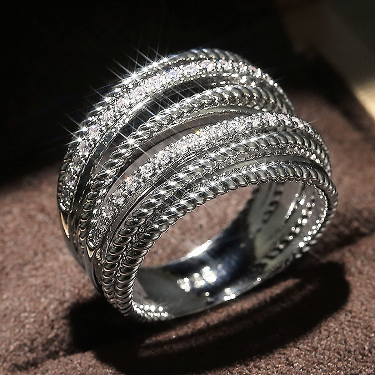 Stacking Ring Set Engagement Round Cut Zircons Women Wedding Rings Jewelry Rings for Woman Full Diamond Ladies Ring Adjustable Heart Ring (White, 9)