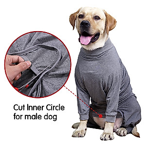 Dog Recovery Suit Abdominal Wound After Surgery Wear Prevent Licking Wounds E-Collar & Cone Alternatives Postoperative Shirt Dog Pajamas Long Sleeve Prevent Shedding (Large, Grey)