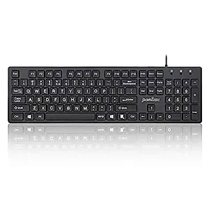 Perixx PERIBOARD-117 Wired USB Keyboard with Standard US Layout and Chiclet Big Print Keys, Black