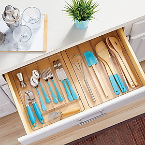 mDesign Plastic Kitchen Cabinet Drawer Storage Organizer Tray - for Storing Organizing Cutlery, Spoons, Cooking Utensils, Gadgets - 5 Divided Compartments - Clear