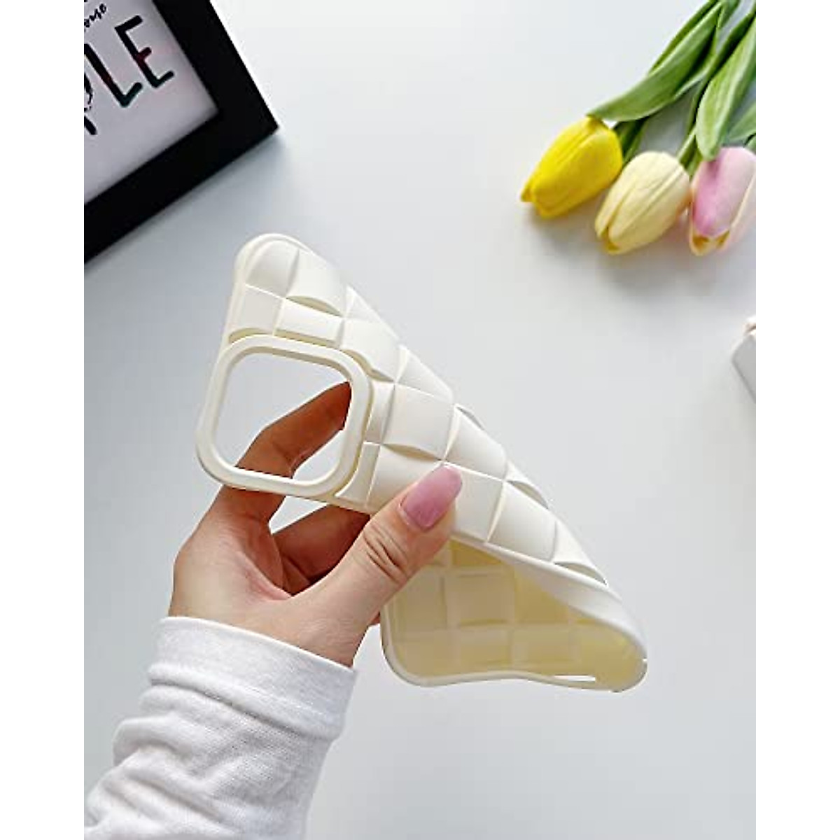 Ginkgonut Compatible with iPhone 13 Pro Case for Women/Girls, Cute 3D Laid Desgin Soft Silicone Shockproof Raised Bumper Corners Case for iPhone 13 Pro（White）