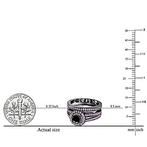 Dazzlingrock Collection Black Rhodium Plated 10K Round Amethyst & Black Diamond Halo Wedding Ring Set in 10K White Gold, Size 7