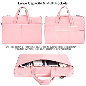 15.6 Inch Laptop Sleeve Shouler Bag Women Ladies Case for Macbook Pro 16 M3 M2 M1, Dell Inspiron 15, HP Envy/Pavilion 15.6, Acer Aspire 15, Lenovo IdeaPad 3 15.6, ASUS Chromebook MSI 15.6 Case, Pink