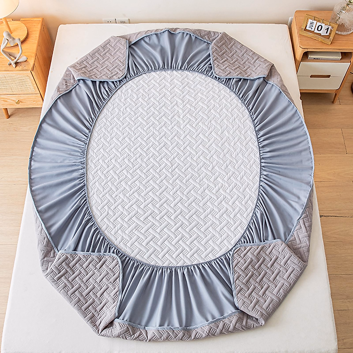 Quilted Mattress Pad,Cotton Fitted Sheet Mattress Protector - Deep Pocket Mattress Cover Mattress Topper(Not Include Pillowcases) (Gray, King)