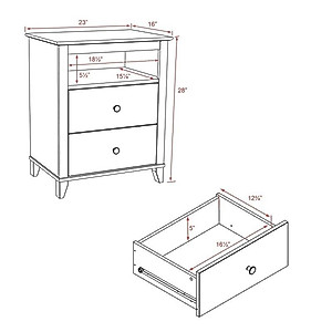 Prepac Yaletown Traditional 2-Drawer Tall Nightstand Side Table, Bedside Table with 2 Drawers and Open Shelf 16" D x 23" W x 28" H, Espresso, EDNH-1202-1