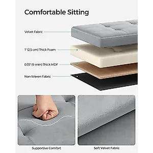 SONGMICS Storage Ottoman Bench, Foldable Ottoman Foot Rest, 15 x 43 x 15 Inches, End of Bed Bench, Storage Chest, Load up to 660 lb, for Living Room, Bedroom, Entryway, Dove Gray ULSF277G02
