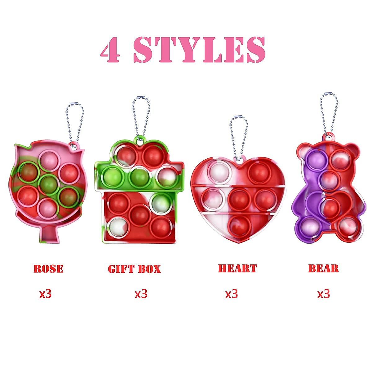 Pinkiwine 12 Pack Colorful Mini Valentines Fidget Sensory Pop Toys with Cards for Kids School Class Classroom Valentines Day Cards Gifts Prizes Party Favors