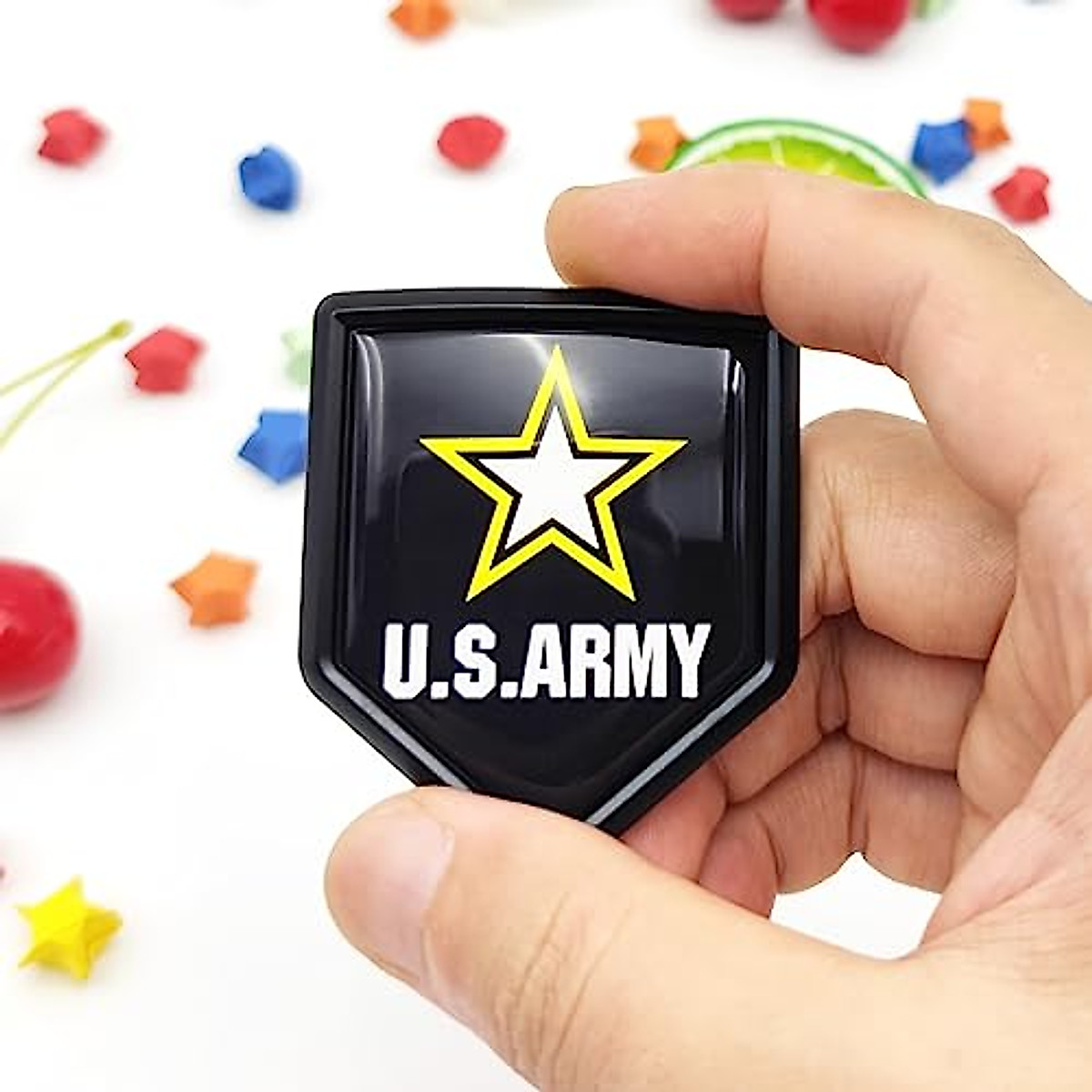 Overdecor US Army Flag Decal Sticker Military Emblem Chrome Shield Flags for Car Bumper (2 Pack)