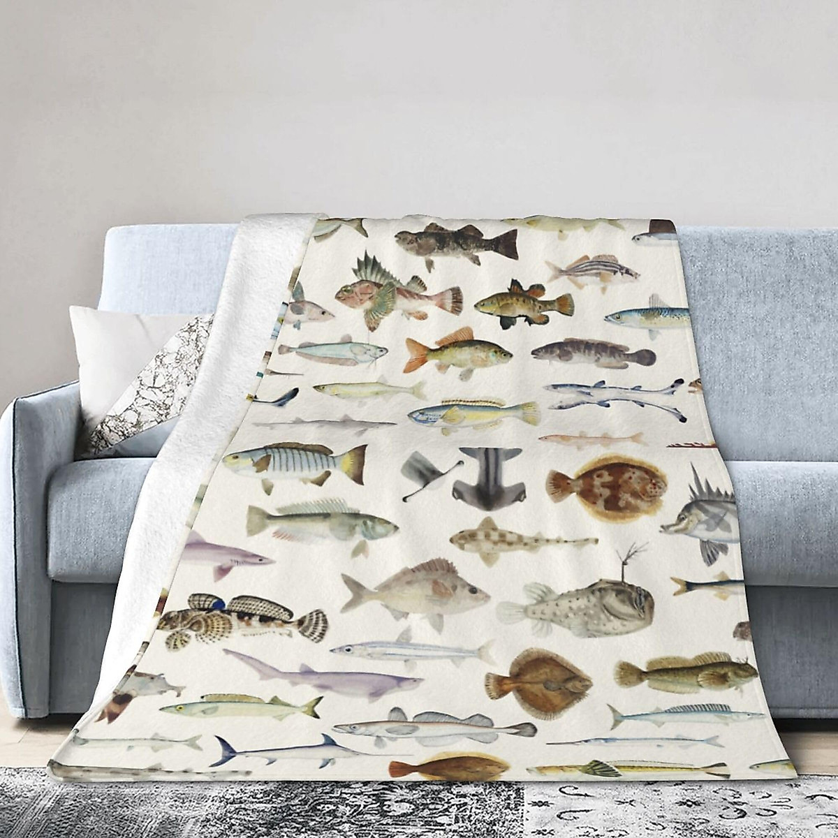 Fishing Blanket Gifts for Boys Kids - Super Soft Flannel Fleece Ocean Fish Theme Blanket Christmas Birthday Graduation Gifts for Loves Fishing Dad Father's Day Travel Sofa Bed 40"x50"