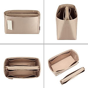 Purse Organizer Insert For Handbags, Purse Organizer With Zipper, Neverfull Organizer, Bag Organizer For Speedy Neverfull ONTHEGO Tote, Handbag and More (Silky Beige, Medium)
