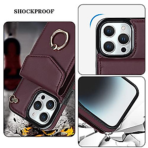 Nunwiza for iPhone 13 Pro Max Wallet Case with 360°Rotation Ring Holder Stand, RFID Blocking PU Leather Case Card Holder for iPhone 13 Pro Max 6.7'' Wine Red