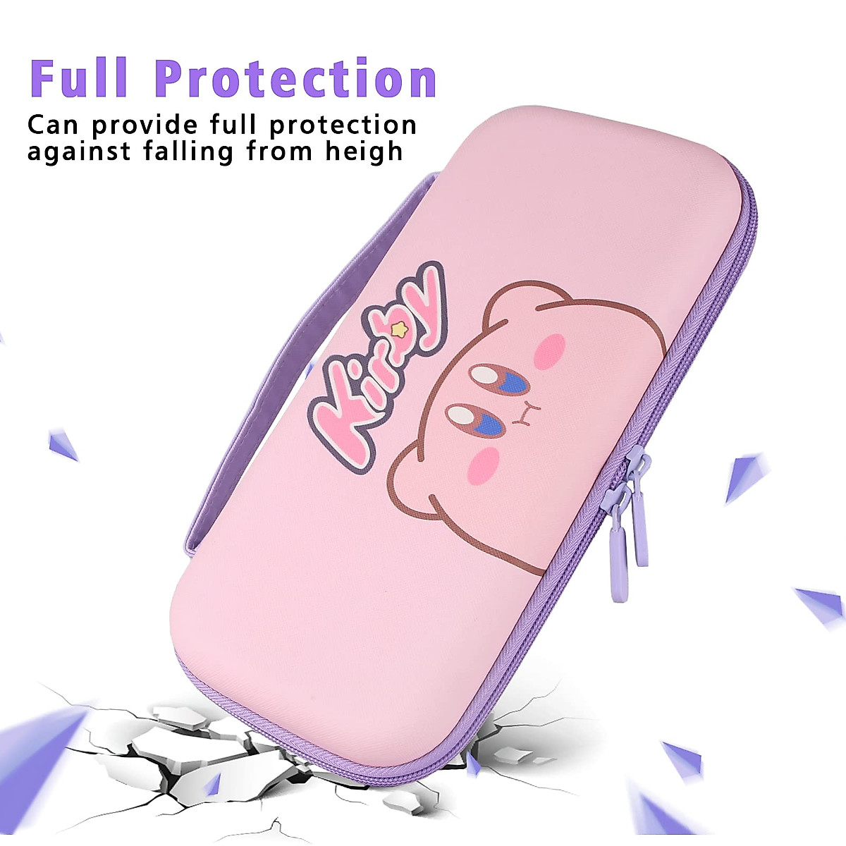 TIKOdirect Carrying Case for Switch & OLED Mode, Cute Portable Travel Bag with 12 Game Card Slots Inner Storage Bag for Switch Console Joy-Con & Accessories, Kirby Purple